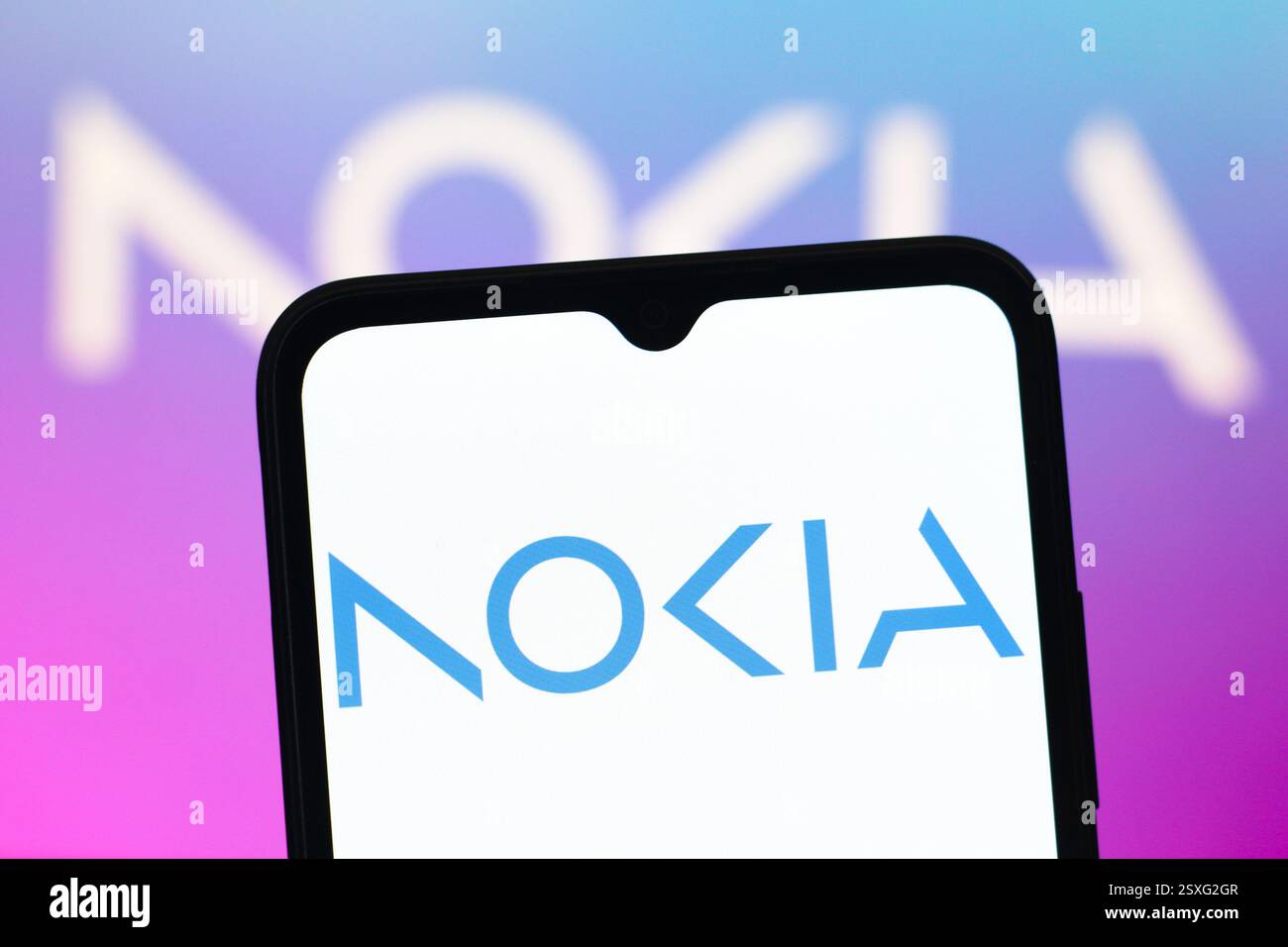In this photo illustration, the Nokia Corporation logo is seen ...