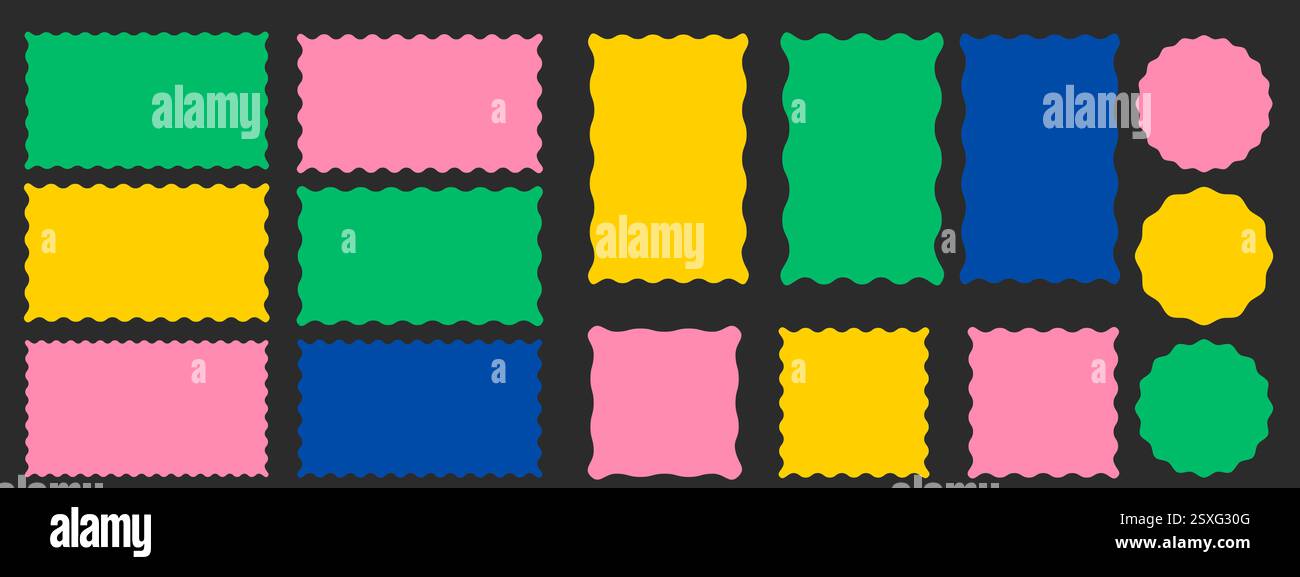 Wavy geometric frames set. Trendy silhouette borders with zigzag wavy ...