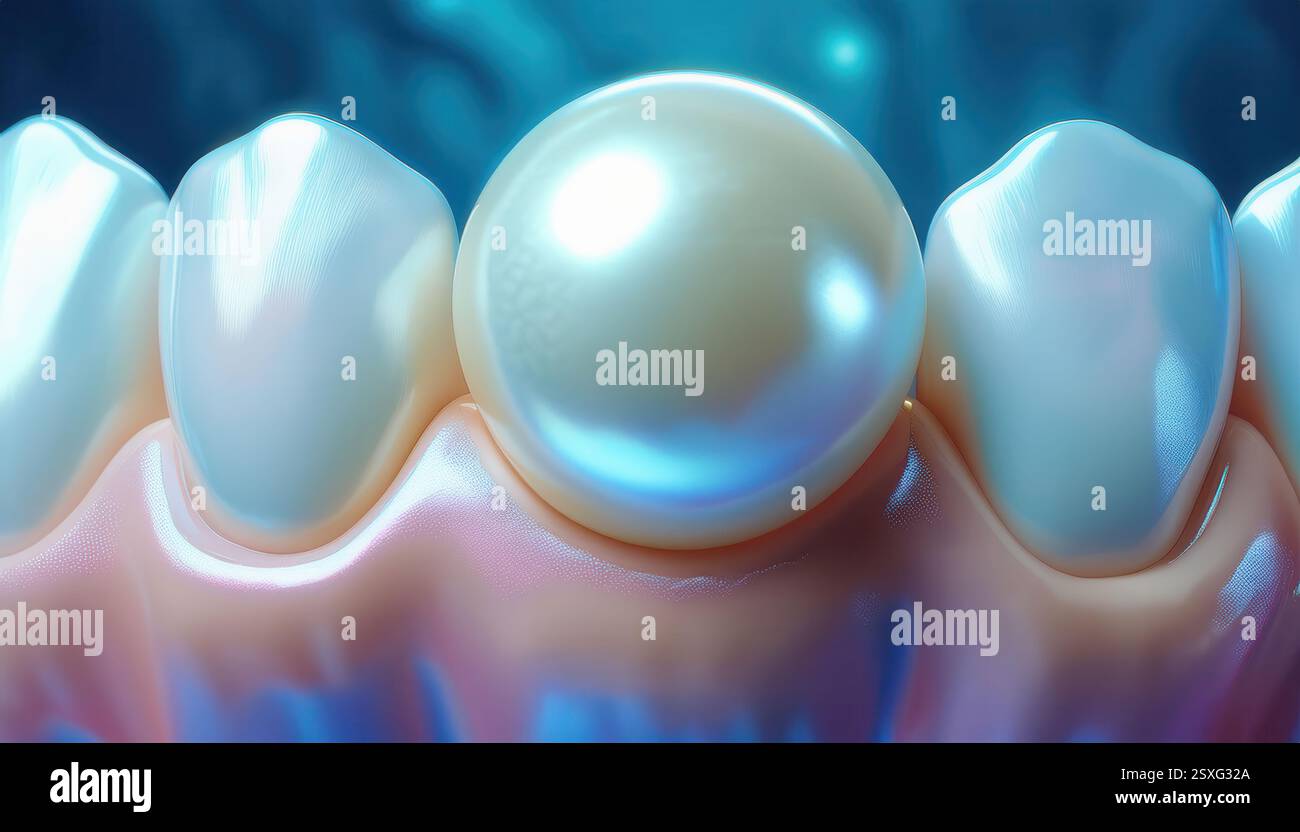 A stunning visual features a pearl on gleaming teeth, symbolizing oral ...