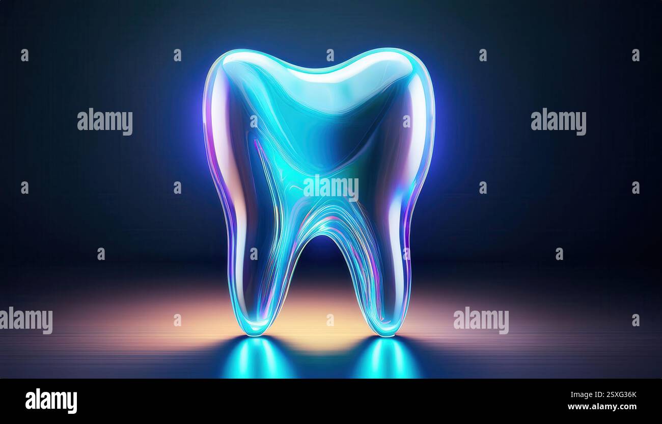 An artistic portrayal of a stylized tooth illuminated with vibrant ...