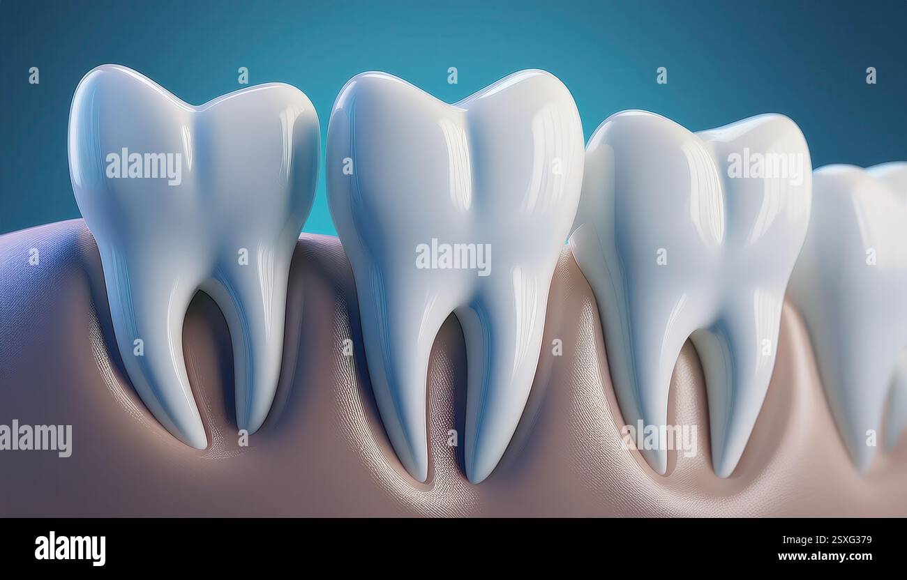 Focus on the realistic representation of clean, healthy teeth situated ...