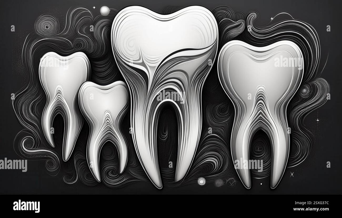 Modern art highlights diverse tooth shapes, celebrating dental health ...