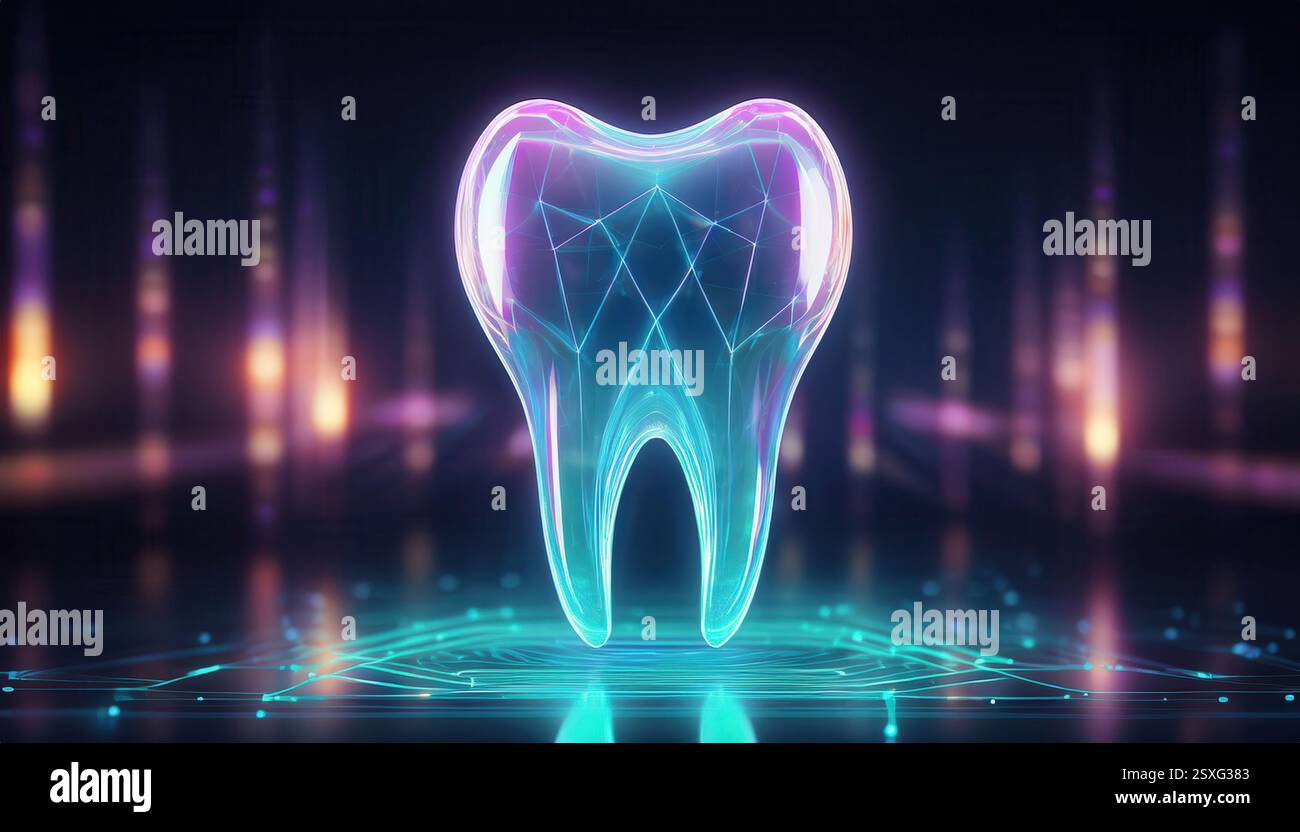 A glowing, translucent tooth illustration showcases advanced dental ...