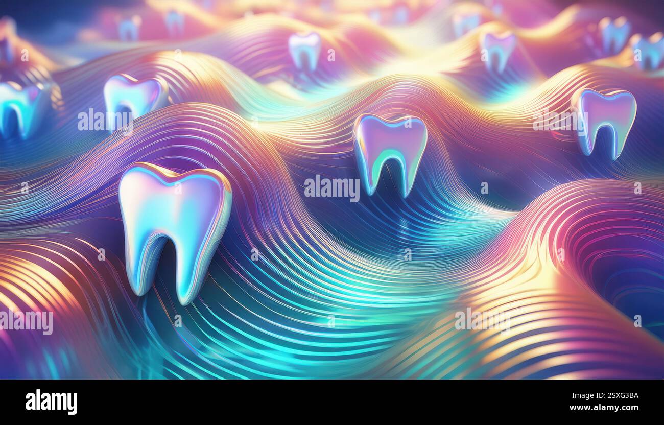 Stylized dental elements swirl in vibrant colors, celebrating oral ...