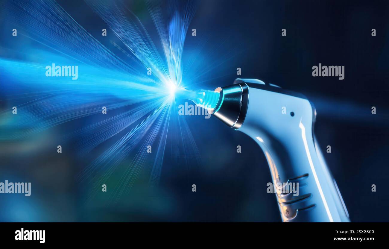 A modern dental laser tool emits a blue beam, highlighting innovative ...