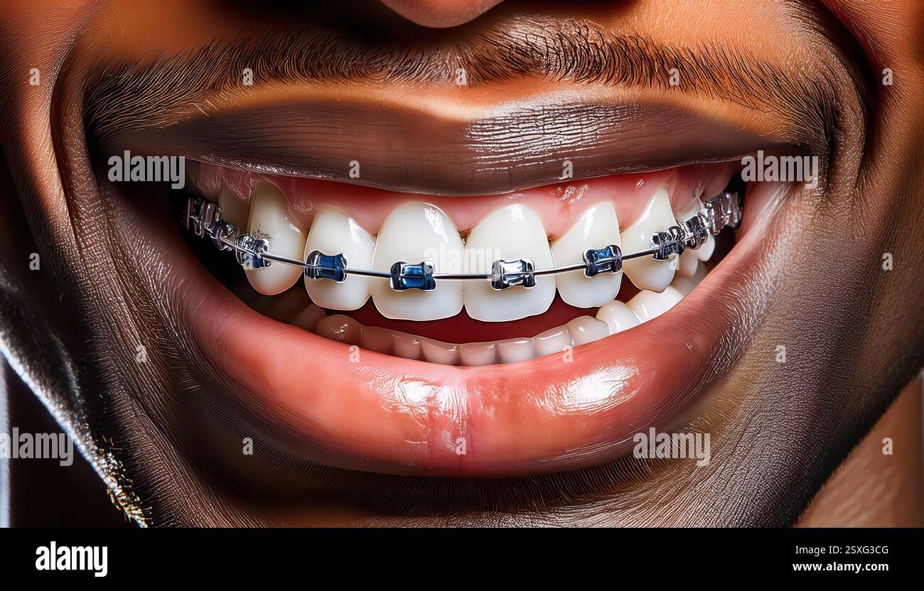 Carefully designed braces enhance the bright smile of an african ...