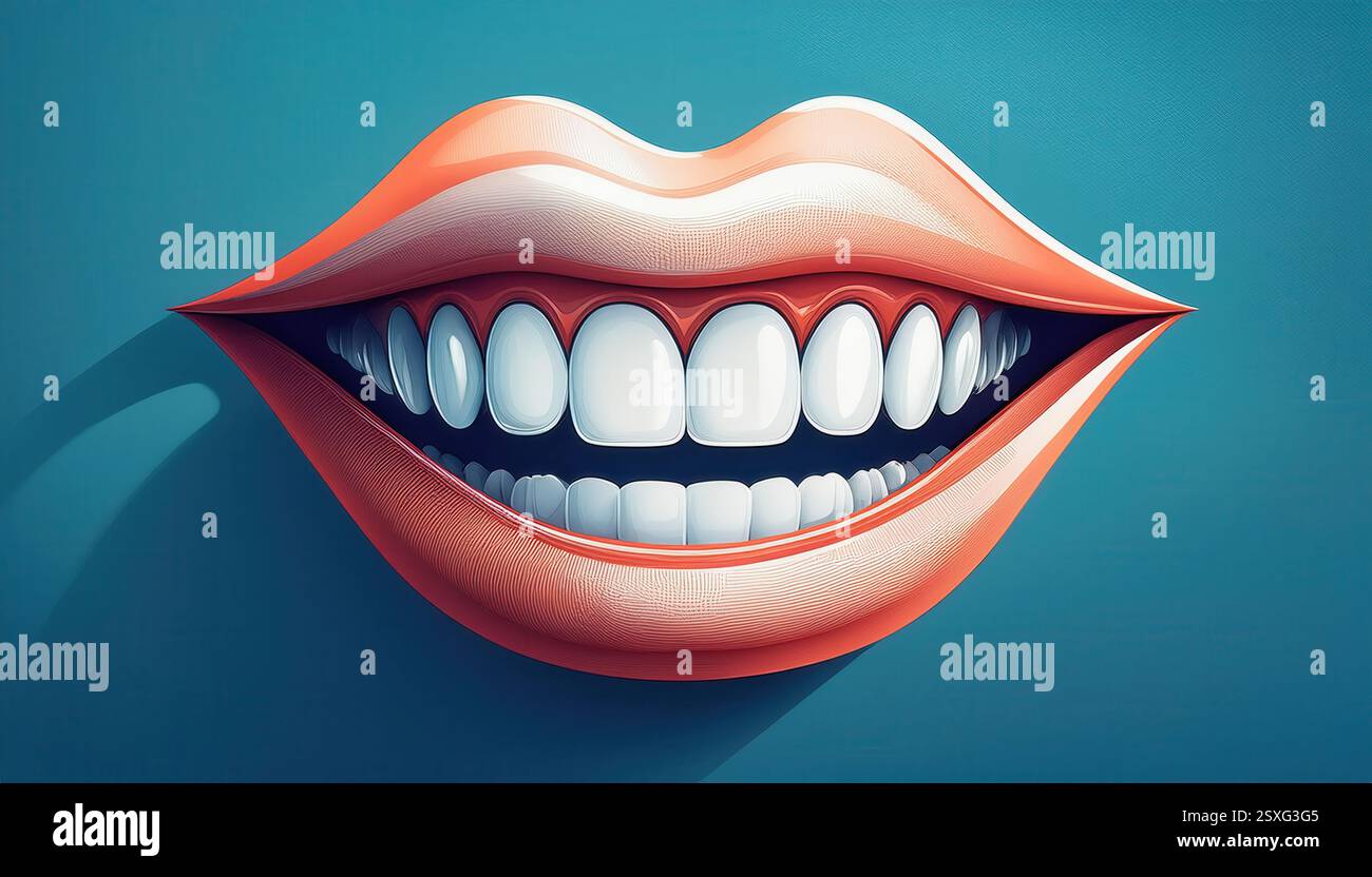 Vivid illustration of a smiling mouth with gleaming teeth highlighting ...