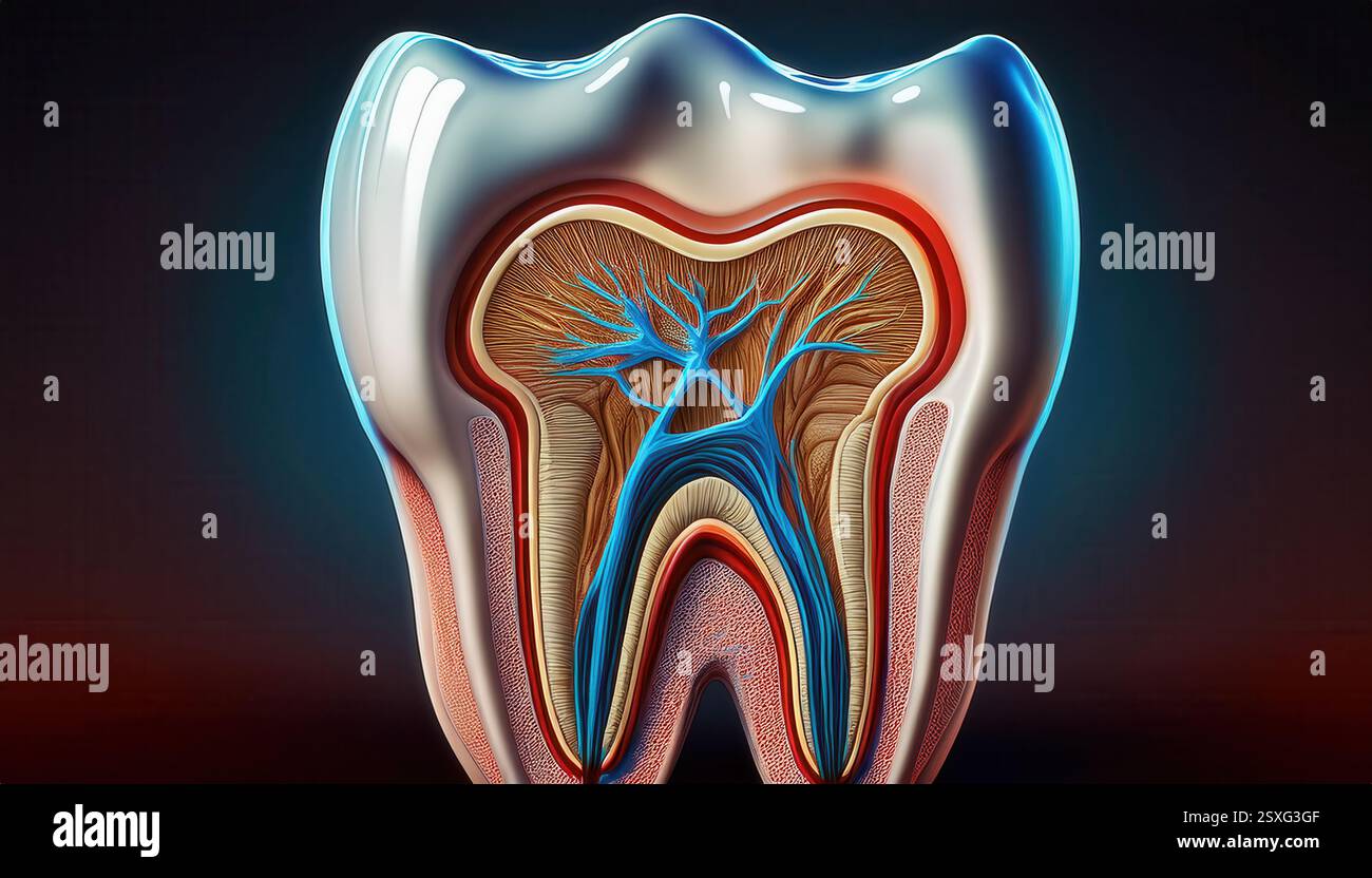 Detailed representation of a human tooth highlighting its anatomical ...