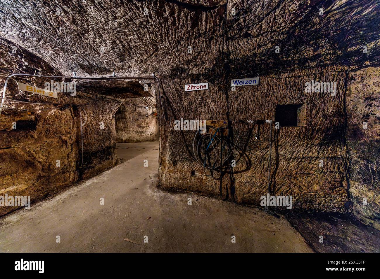 Underground beer cellars in Germany show signs for different beer types ...