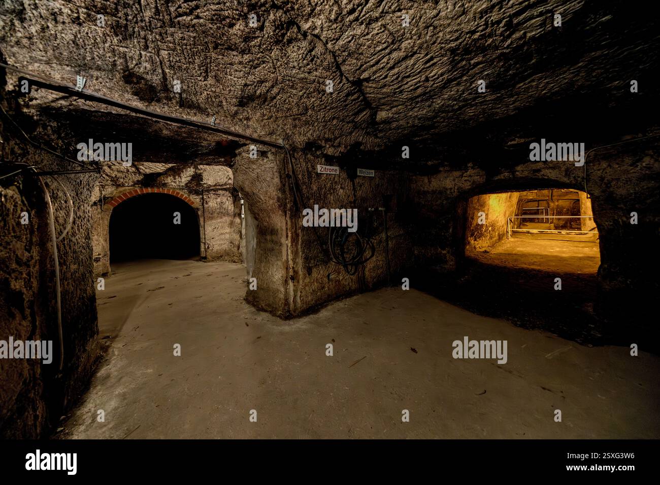 Underground beer cellars in Germany show signs for different beer types ...