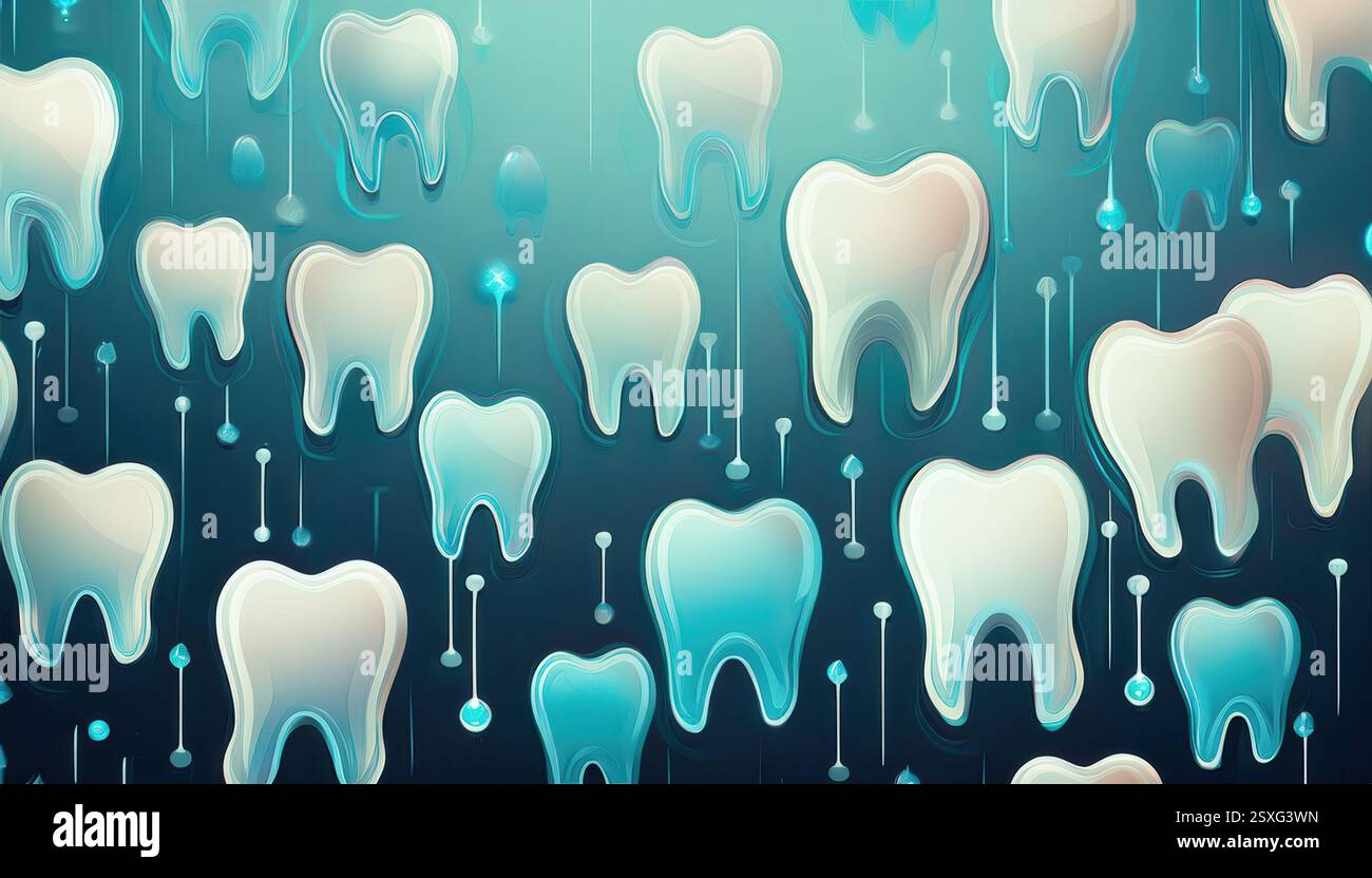 Stylized teeth float on a gradient background, symbolizing dental ...