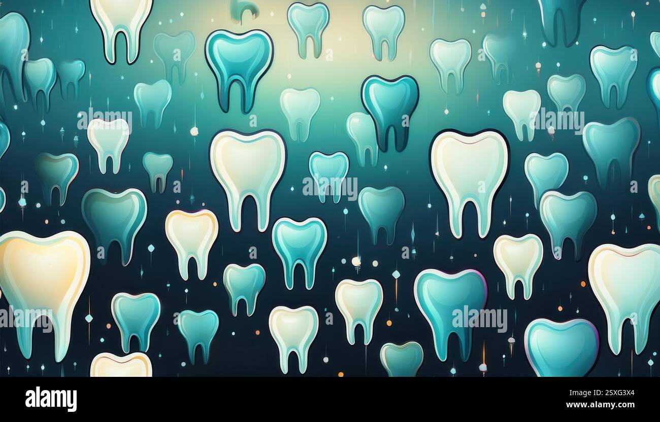 A vibrant backdrop features stylized teeth shapes, showcasing ...