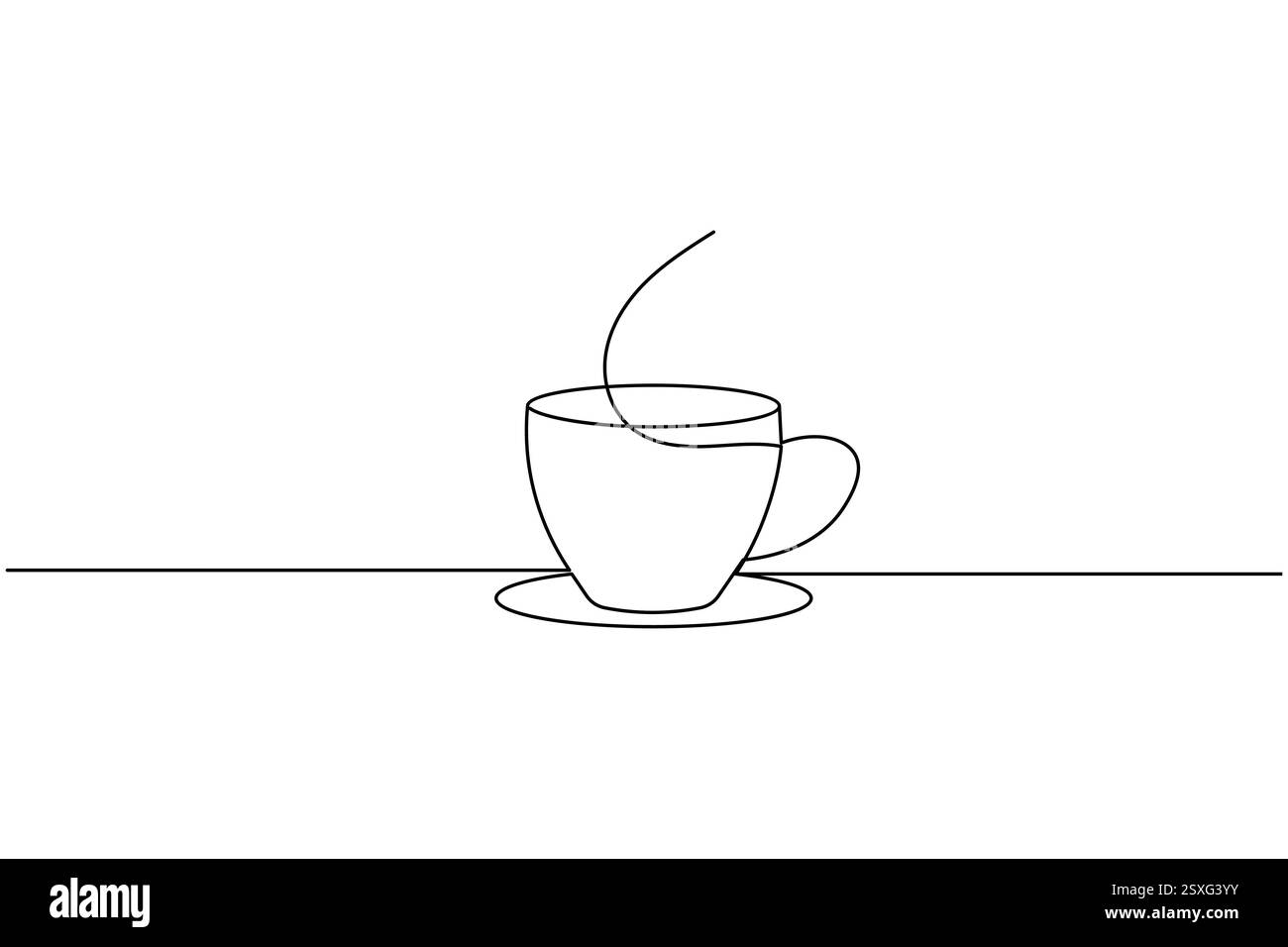 Coffee cup one line drawing and tree minimalist style isolate outline ...