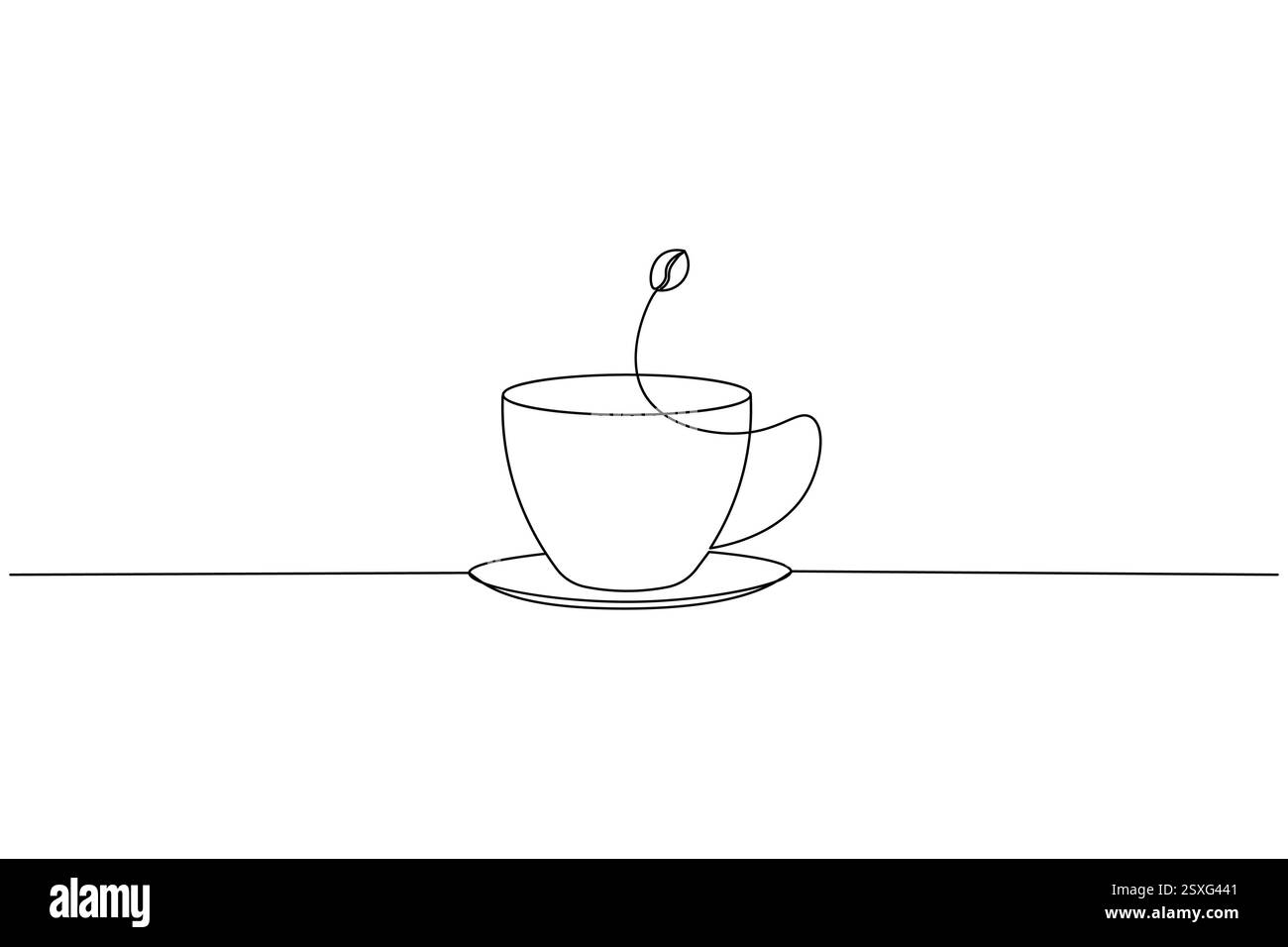 Coffee cup one line drawing and tree minimalist style isolate outline ...