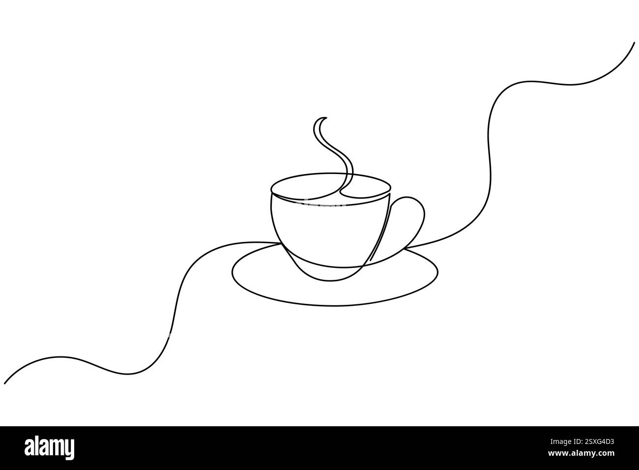 Coffee cup one line drawing and tree minimalist style isolate outline ...