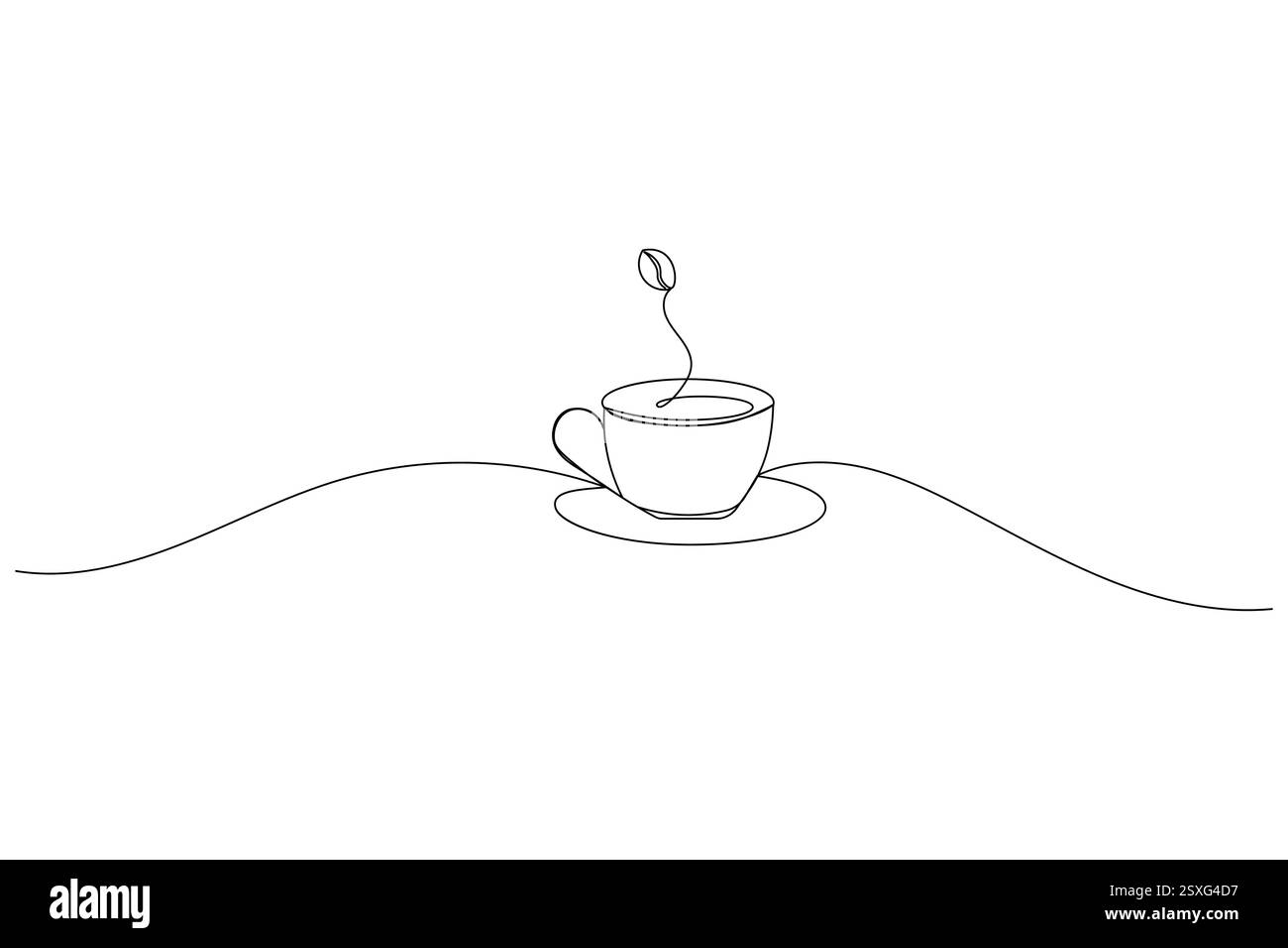 Coffee cup one line drawing and tree minimalist style isolate outline ...