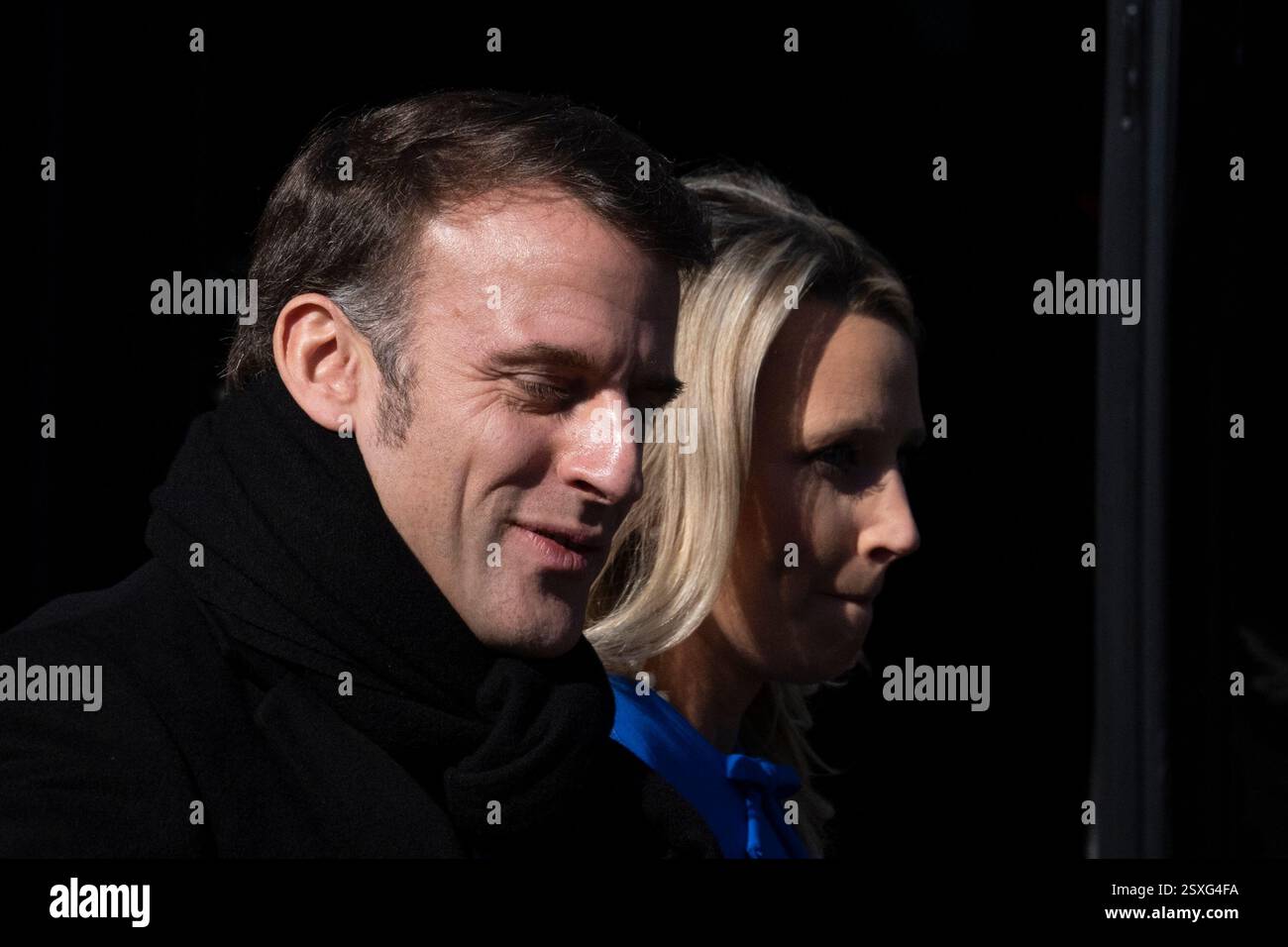 France's President Emmanuel Macron departs the White House, Monday, Feb ...