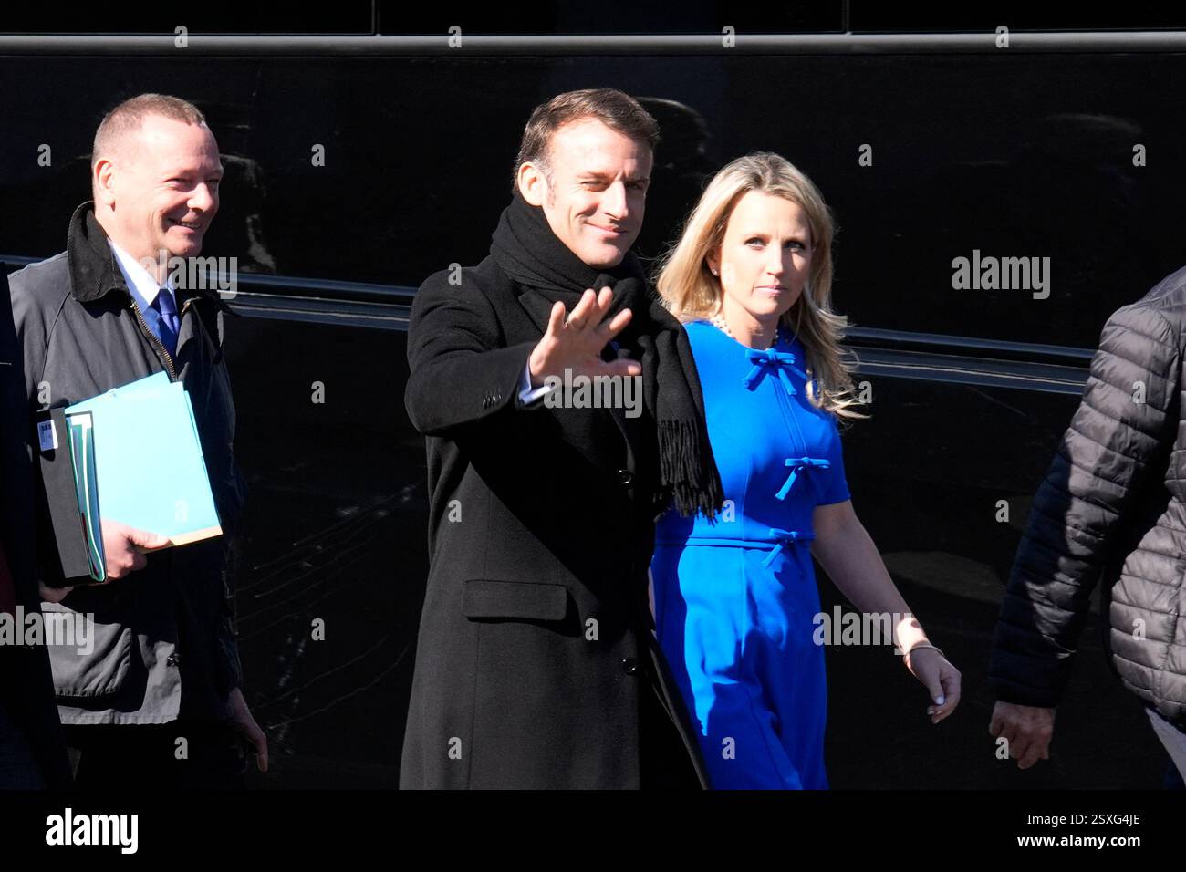 President of France Emmanuel Macron leaves with the delegation after G7 ...