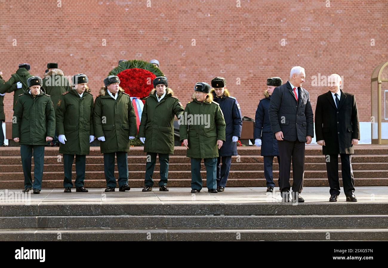 Moscow, Russia. 23rd Feb, 2025. Russian President Vladimir Putin (right) and Russian Defense ...