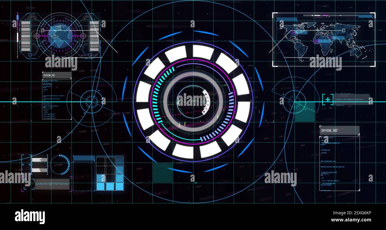 Image of data processing and scope scanning over globe and world map Stock Photo - Alamy