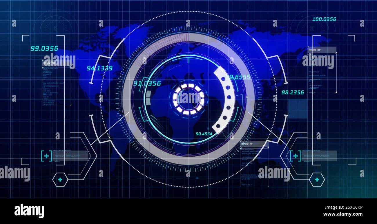 Image of data processing and scope scanning over world map Stock Photo ...