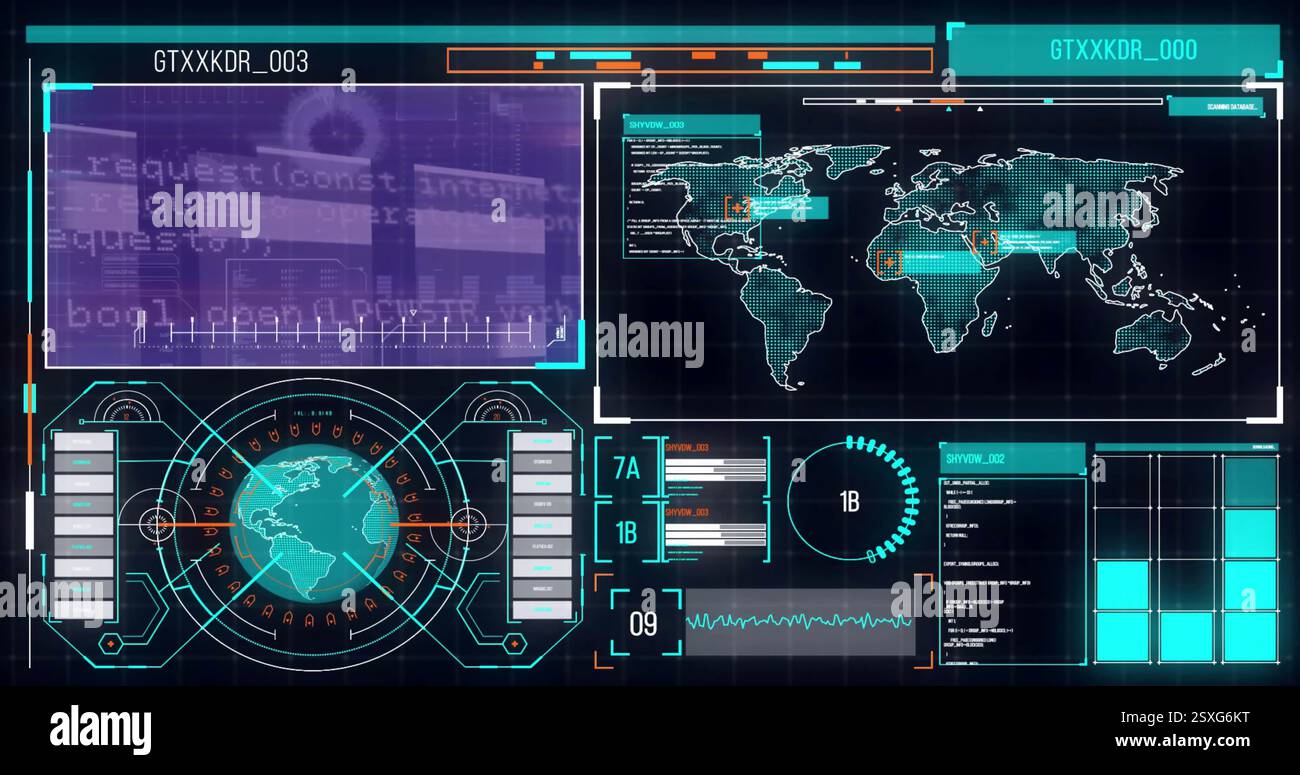 Image of diagrams, scope scanning and data processing over world map and globe Stock Photo - Alamy