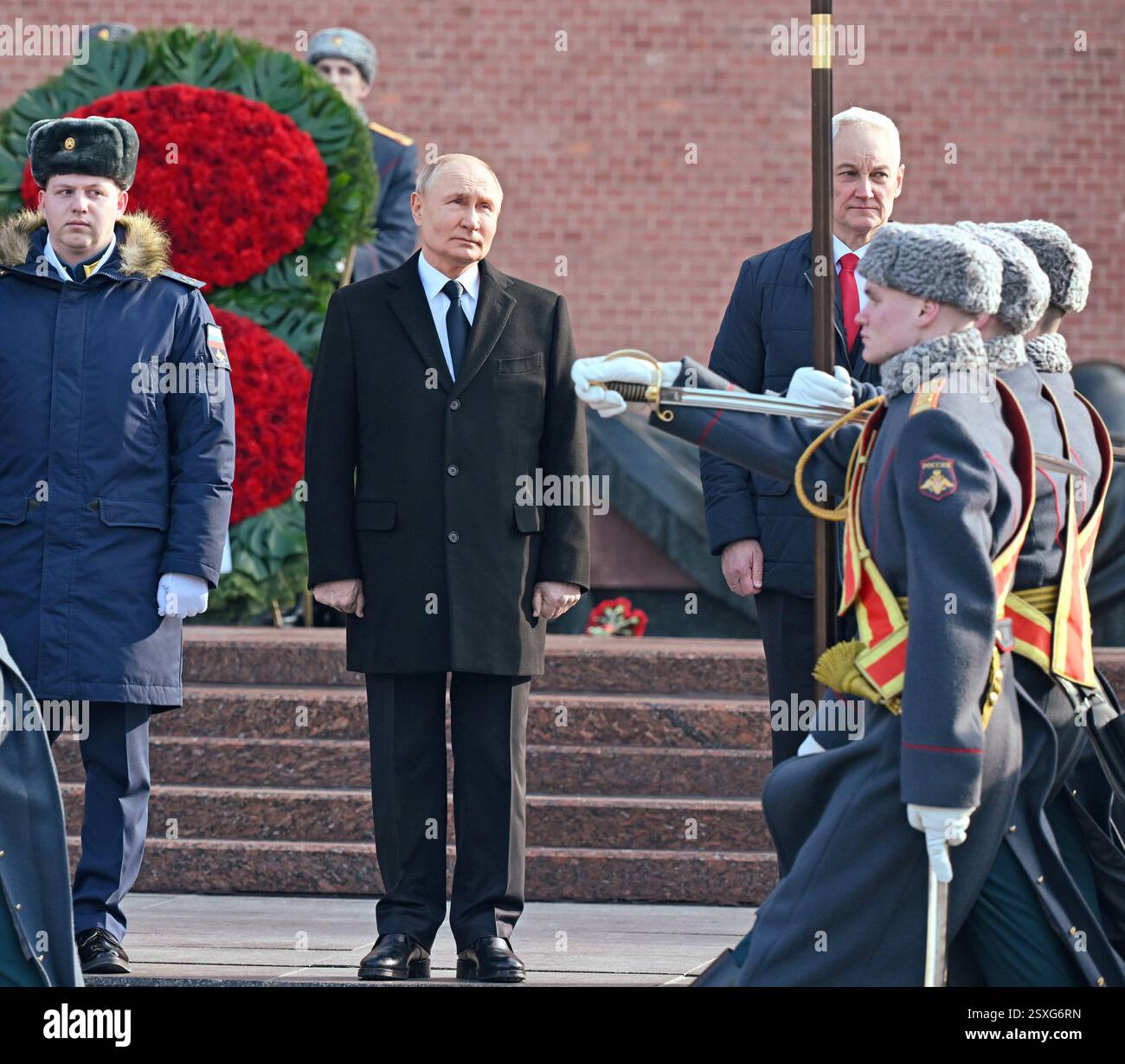 Moscow, Russia. 23rd Feb, 2025. From right to left: Russian Defense Minister Andrei Belousov ...