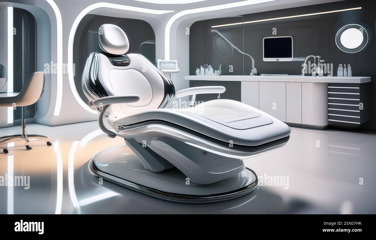 A modern dental office boasts a high tech chair and advanced tools for ...