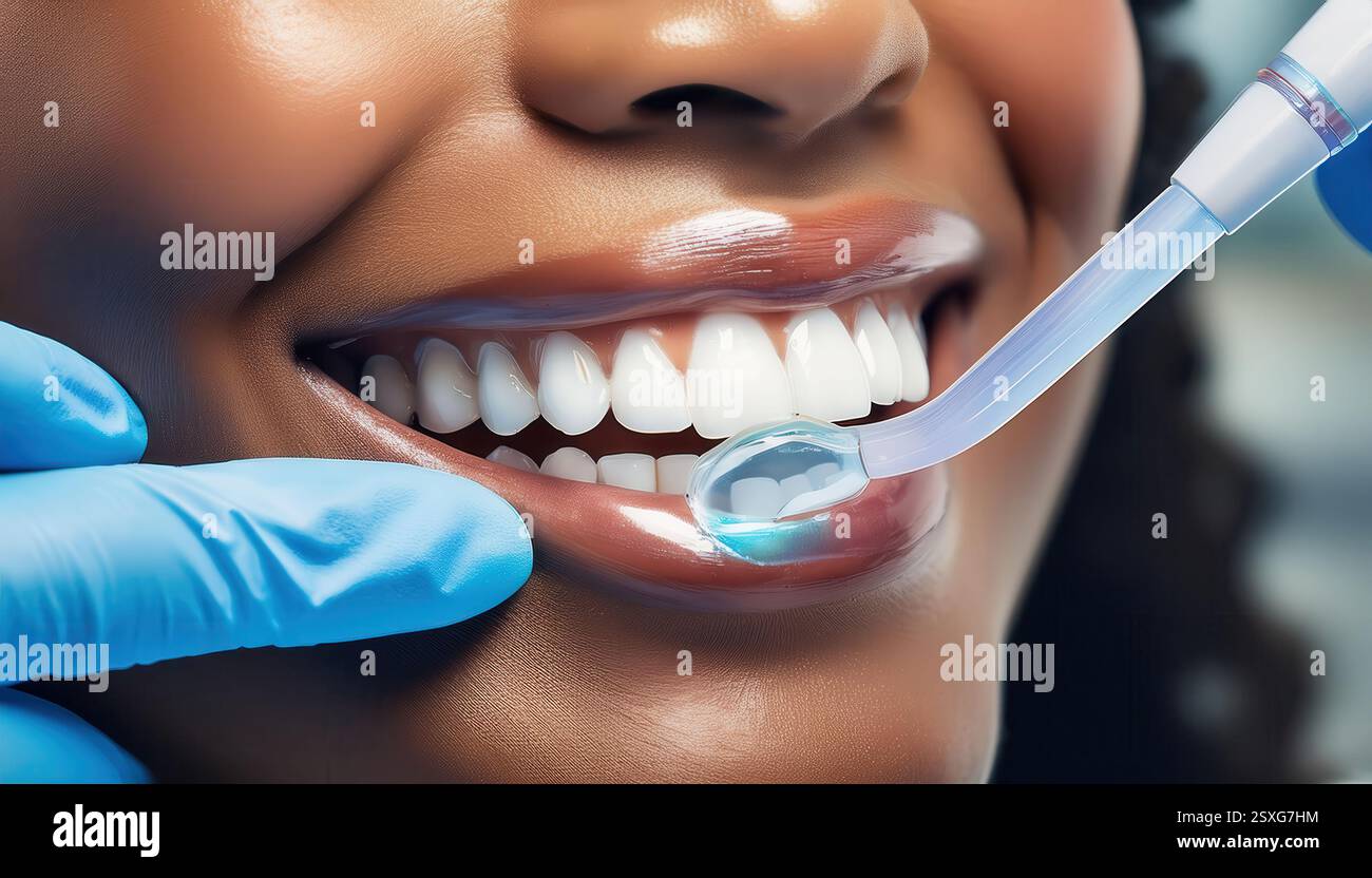 A dentist uses modern tools to ensure a patients dental health and ...