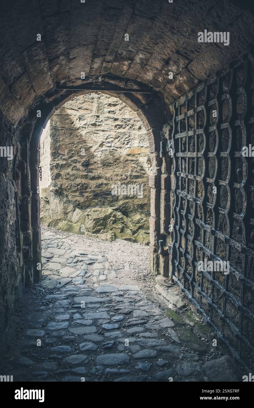 Iron gate inside the Blackness castle, historic monument, Linlithgow ...