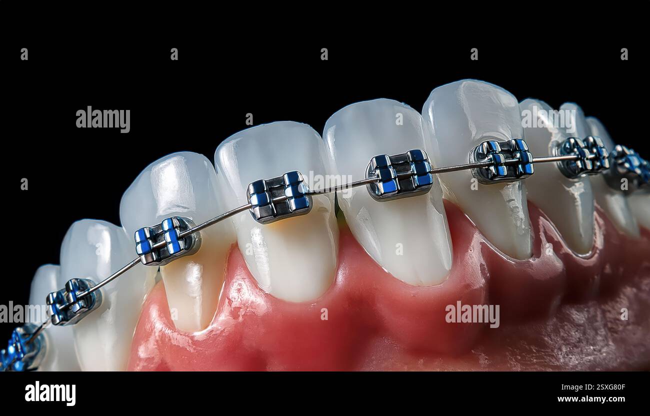 Braces on teeth effectively show the process of dental alignment Stock ...
