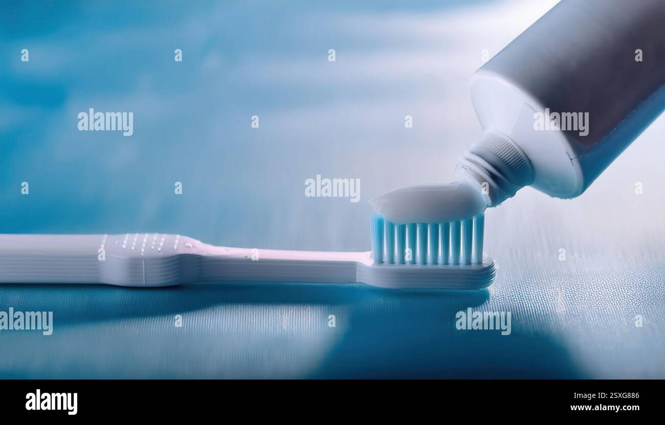 Toothpaste gently applied to a toothbrush, showcasing essential dental hygiene practice Stock ...
