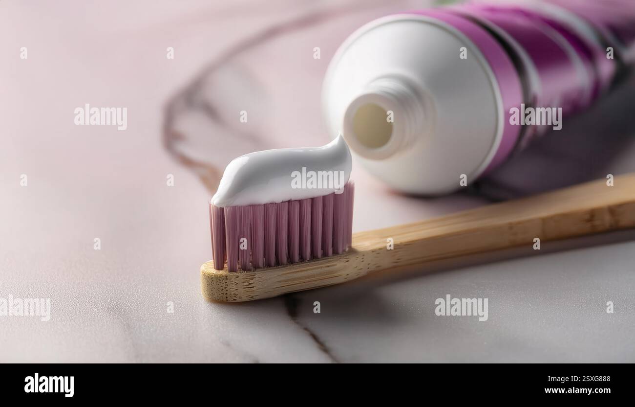 A bamboo toothbrush next to natural toothpaste, promoting eco friendly ...