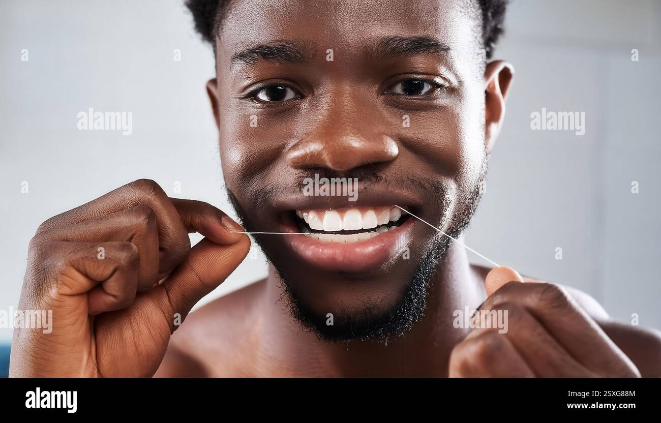 Engaging in daily flossing routine to maintain a bright smile and ...