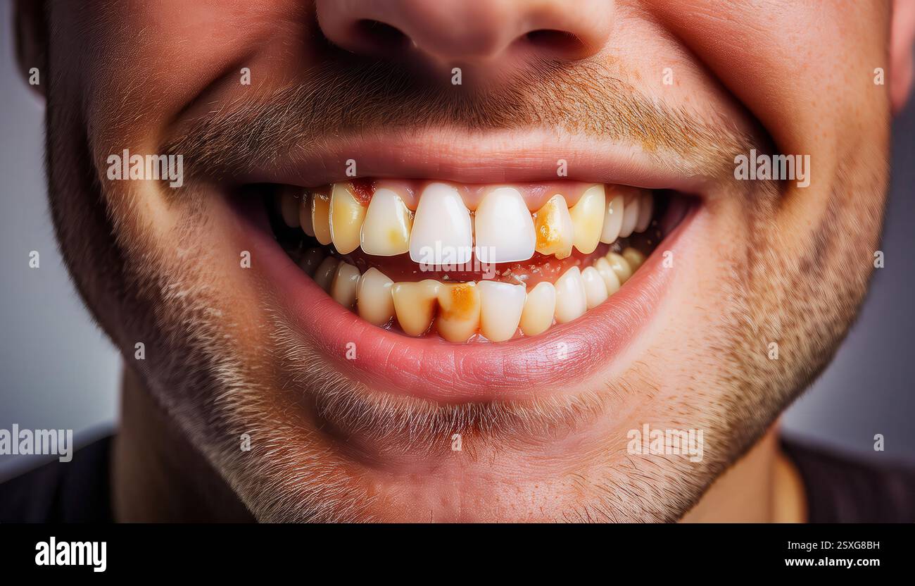 A smile shows healthy and unhealthy teeth, highlighting the importance ...