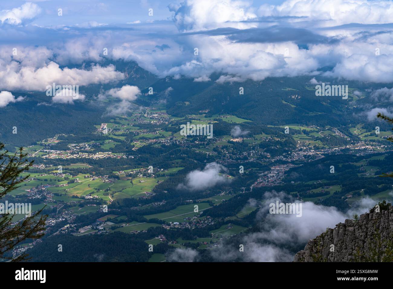 Aerial panorama view of the Schoenau town by Koenigssee Lake in ...