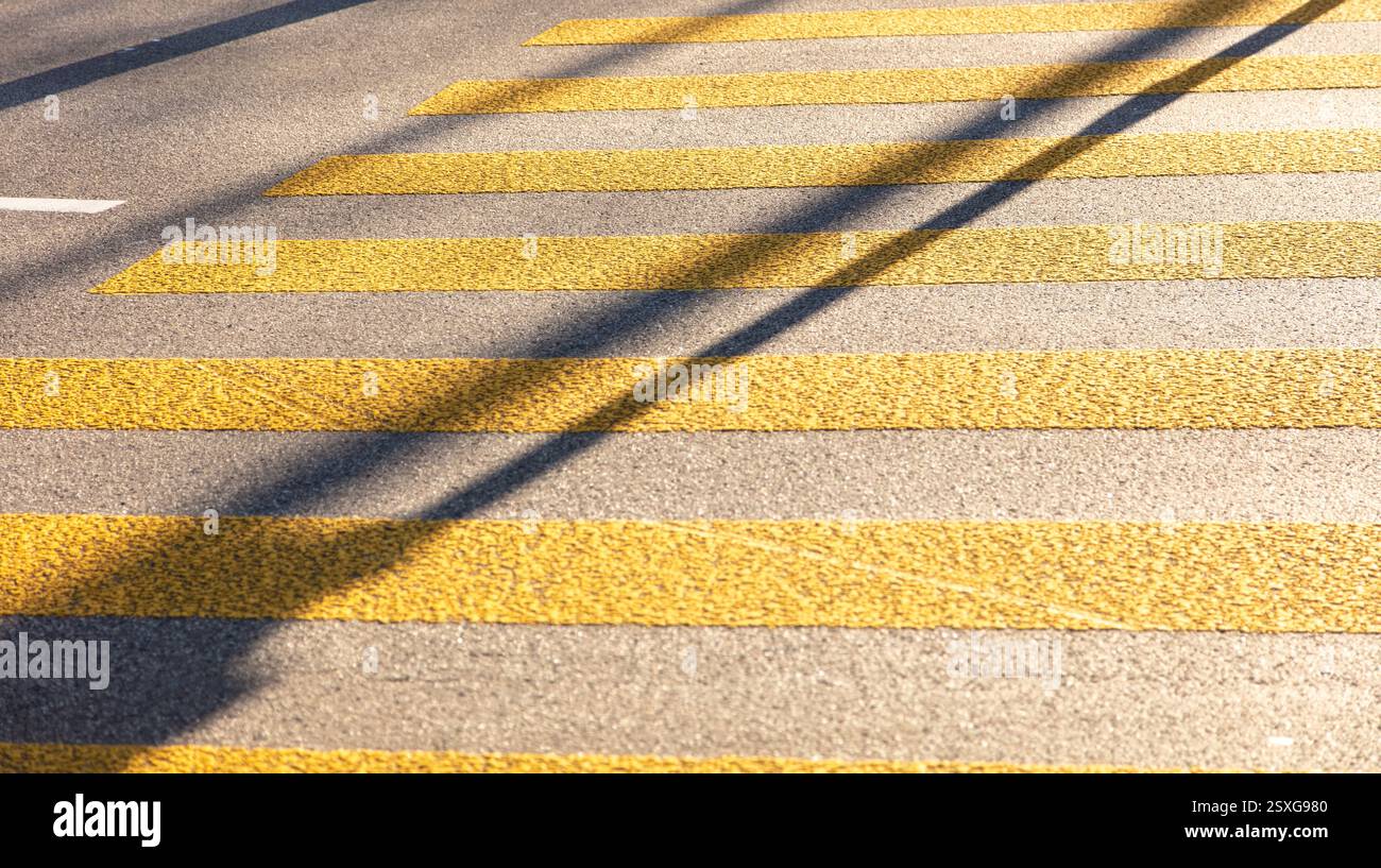 Pedestrian crossing, yellow color stripes crosswalk, closeup view Stock ...