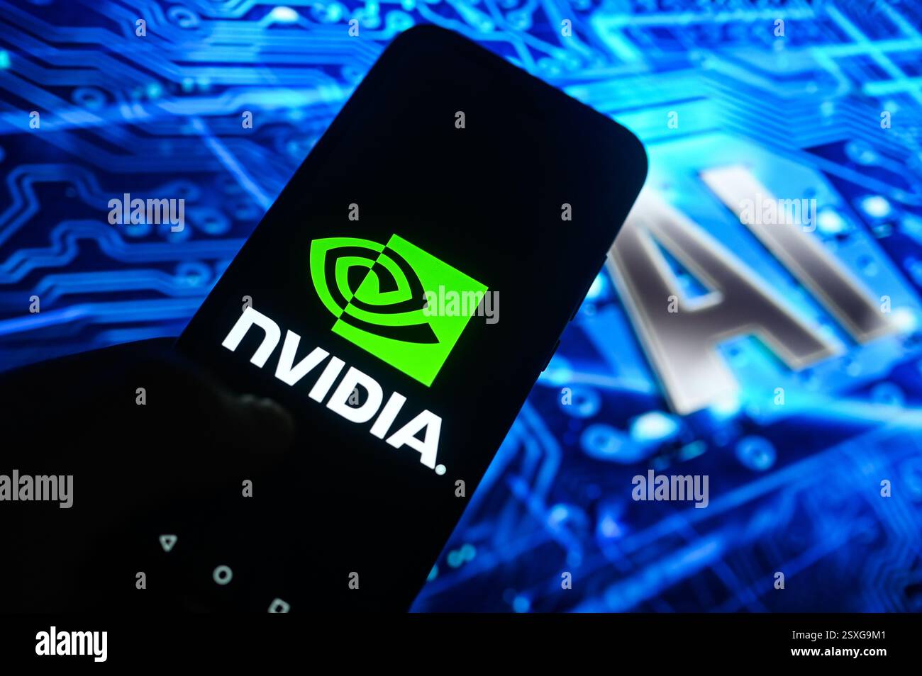 Poland. 24th Feb, 2025. In this photo illustration, a Nvidia logo is ...