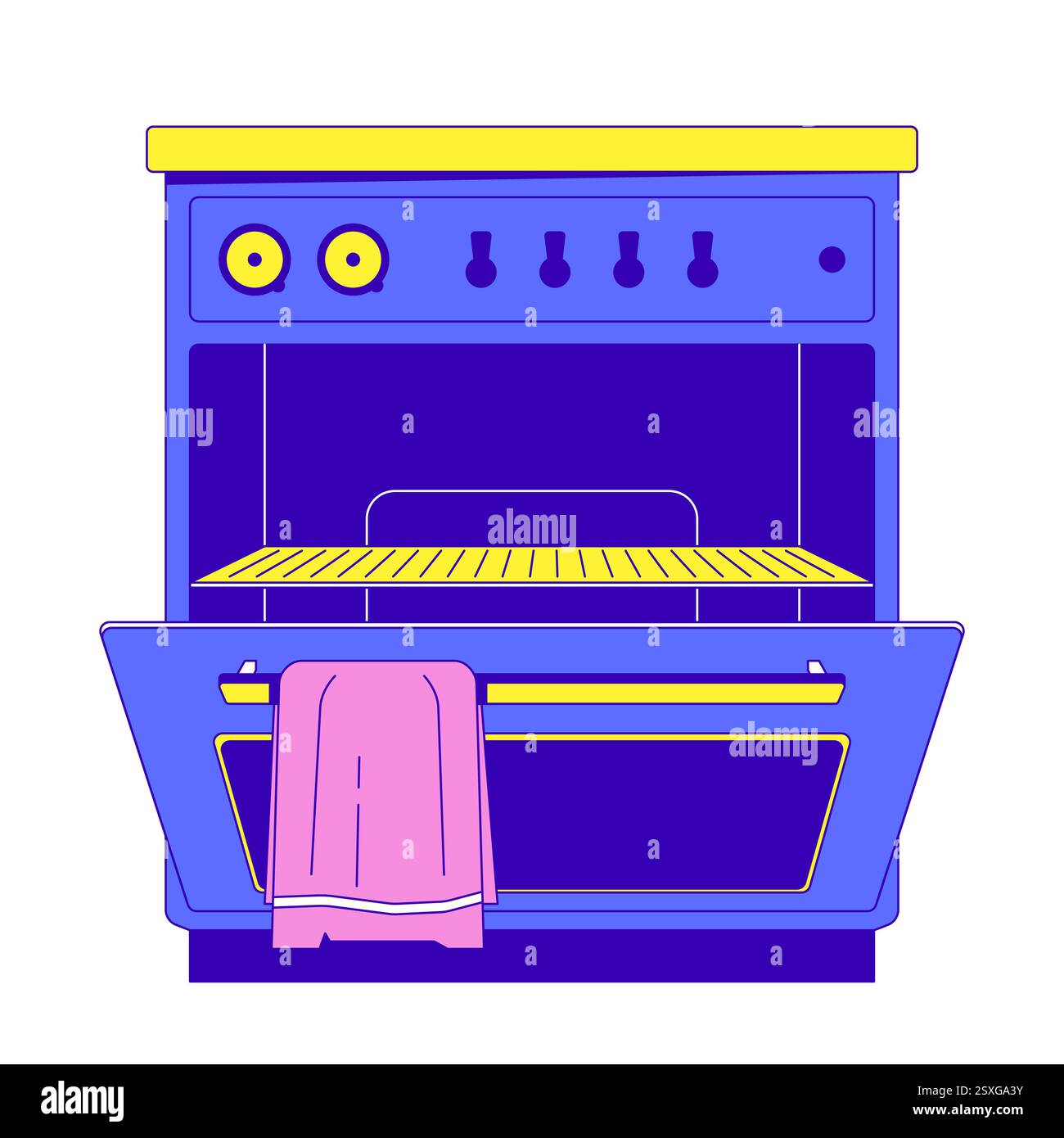 Oven with open door, revealing empty rack 2D cartoon object Stock ...