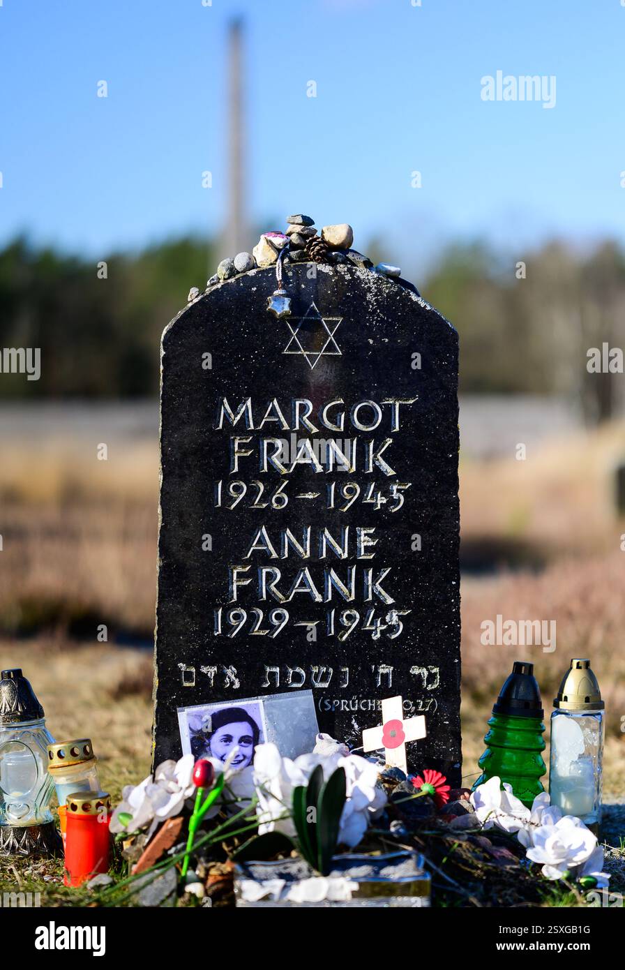 Bergen, Germany. 17th Feb, 2025. Memorial stone for Margot and Anne ...