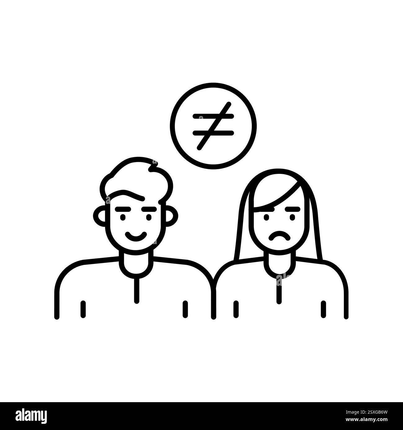 Gender inequality black line icon. Vector isolated element. Editable ...