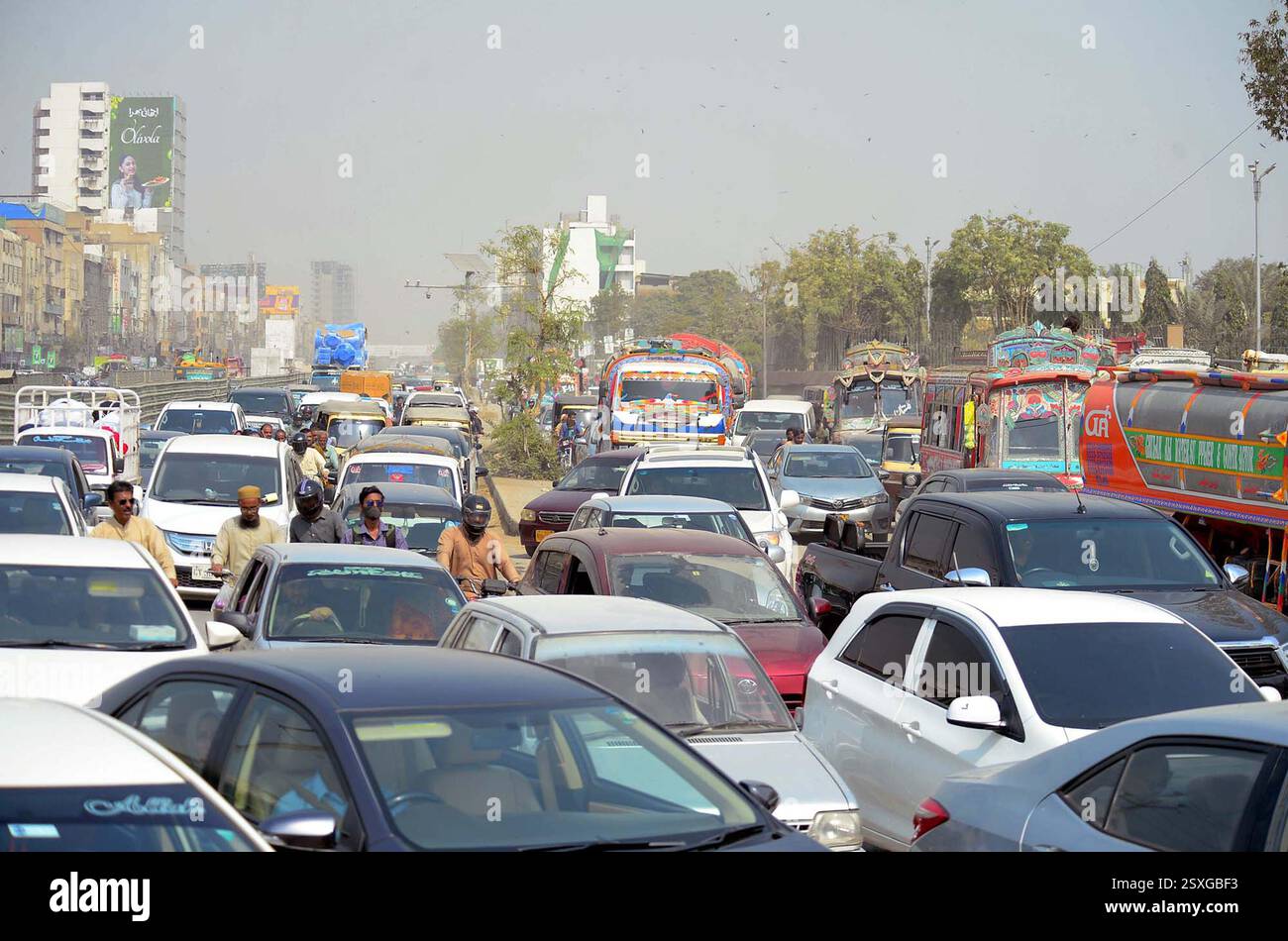 A large numbers of stuck in traffic jam during construction work of ...