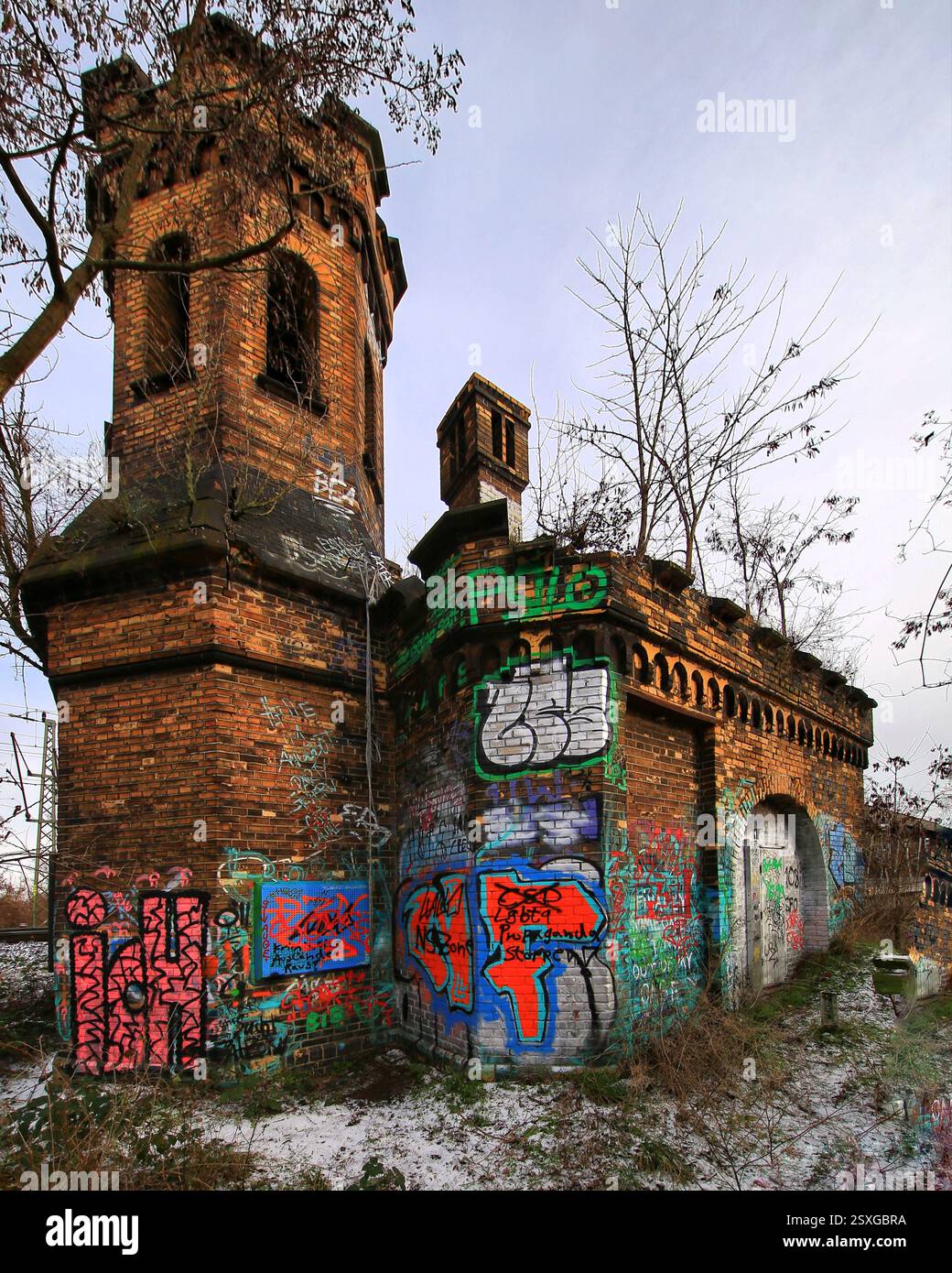 Abandoned brick building in Germany with graffiti-covered walls and a ...
