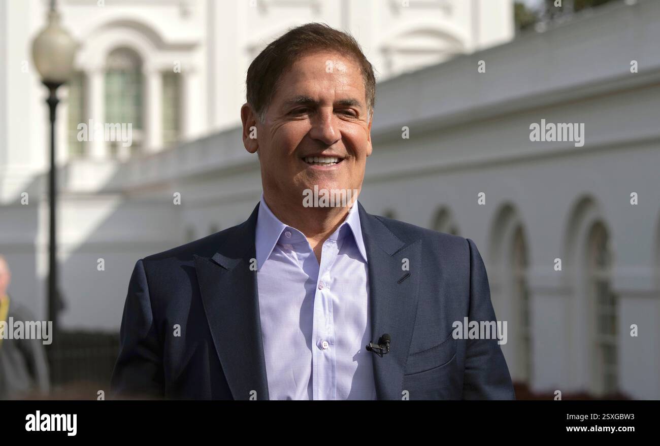 FILE - Businessman Mark Cuban speaks after attending meetings at the ...