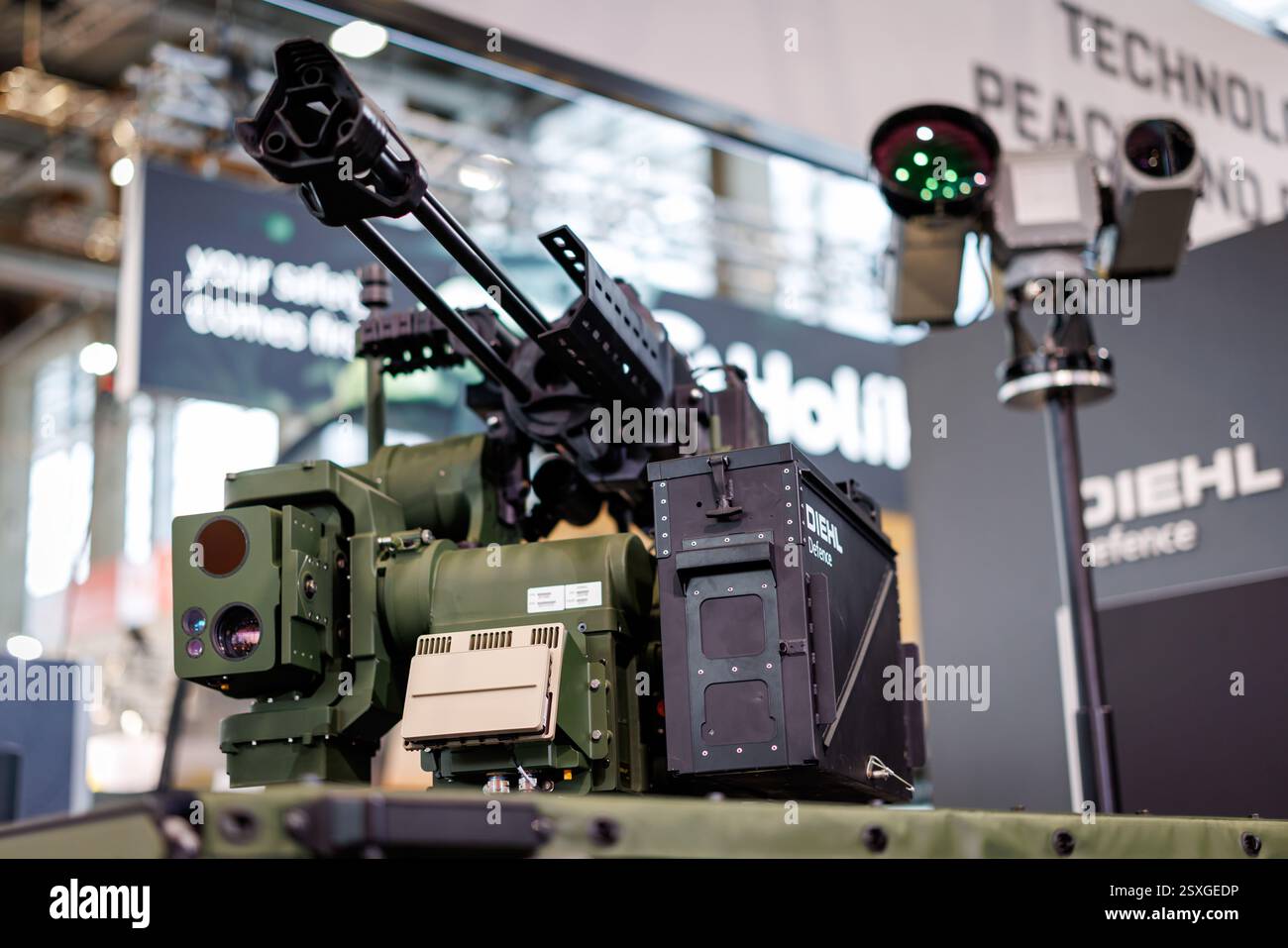 Nuremberg, Germany. 24th Feb, 2025. A weapon station with drone defense ...