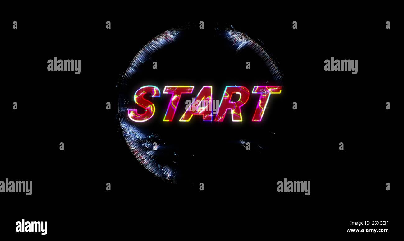 Image of globe over colourful start text on black background Stock ...