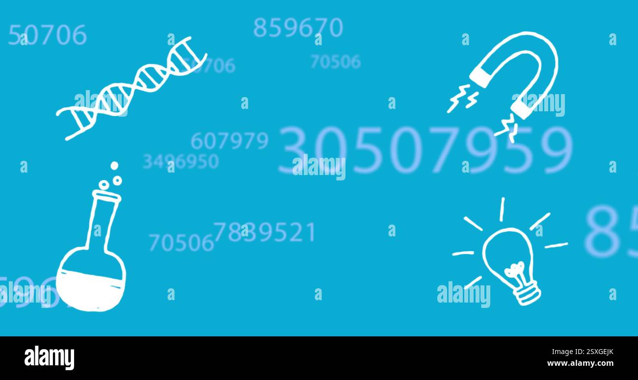Image of lab icons and data processing on blue background Stock Photo ...