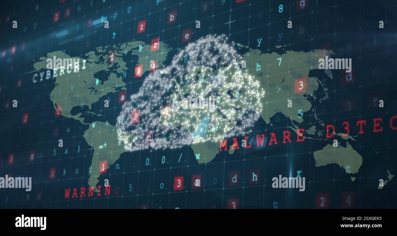 Image Of Virus Warning Text Cloud And Digital Data Processing Over