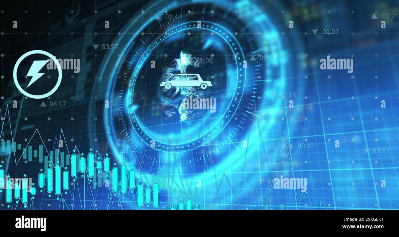 Image of data processing and diagrams over scope scanning with 5g text ...