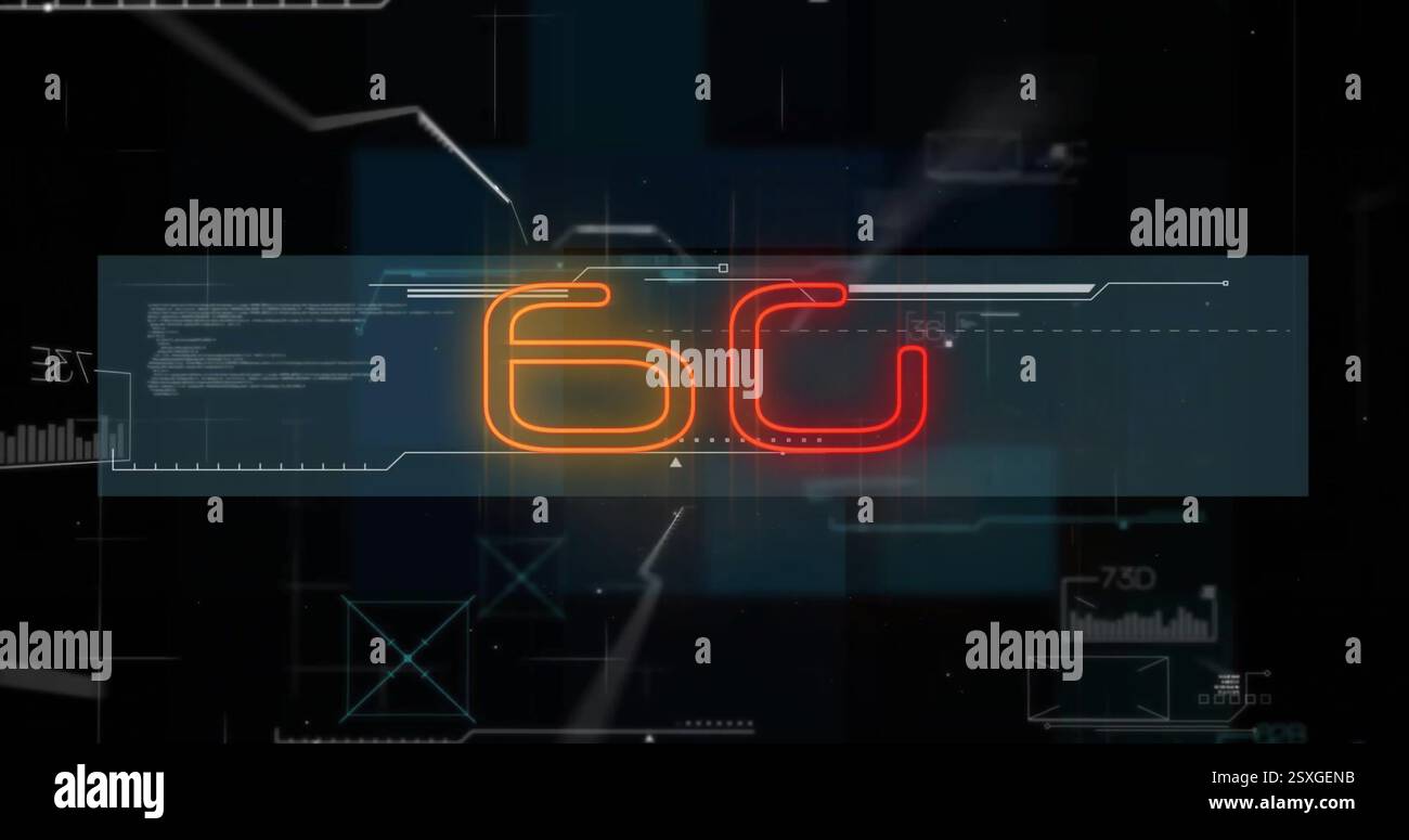 Image of network of connections over data processing and 6g text Stock ...